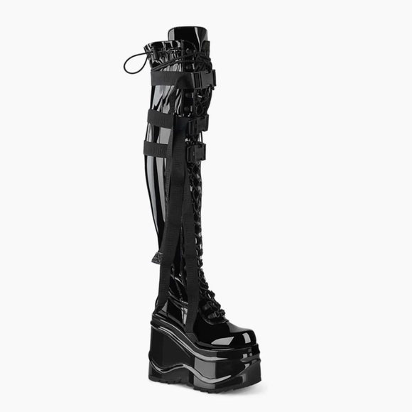 Demonia | Shoes | Demonia Wave 35 Black Buckle Lace Up Platform Boots ...